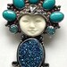 Sajen Moon Face Pendant Brooch, Blue Topaz Stone, Blue Druzy, Turquoise ...