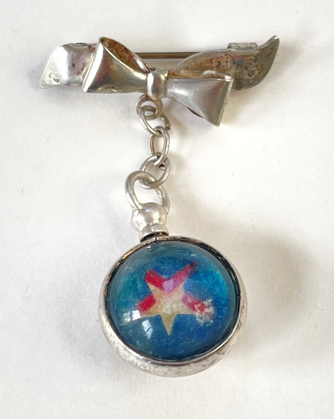 Sterling Glass Bubble Locket, Military Sweetheart Brooch, Antique ...