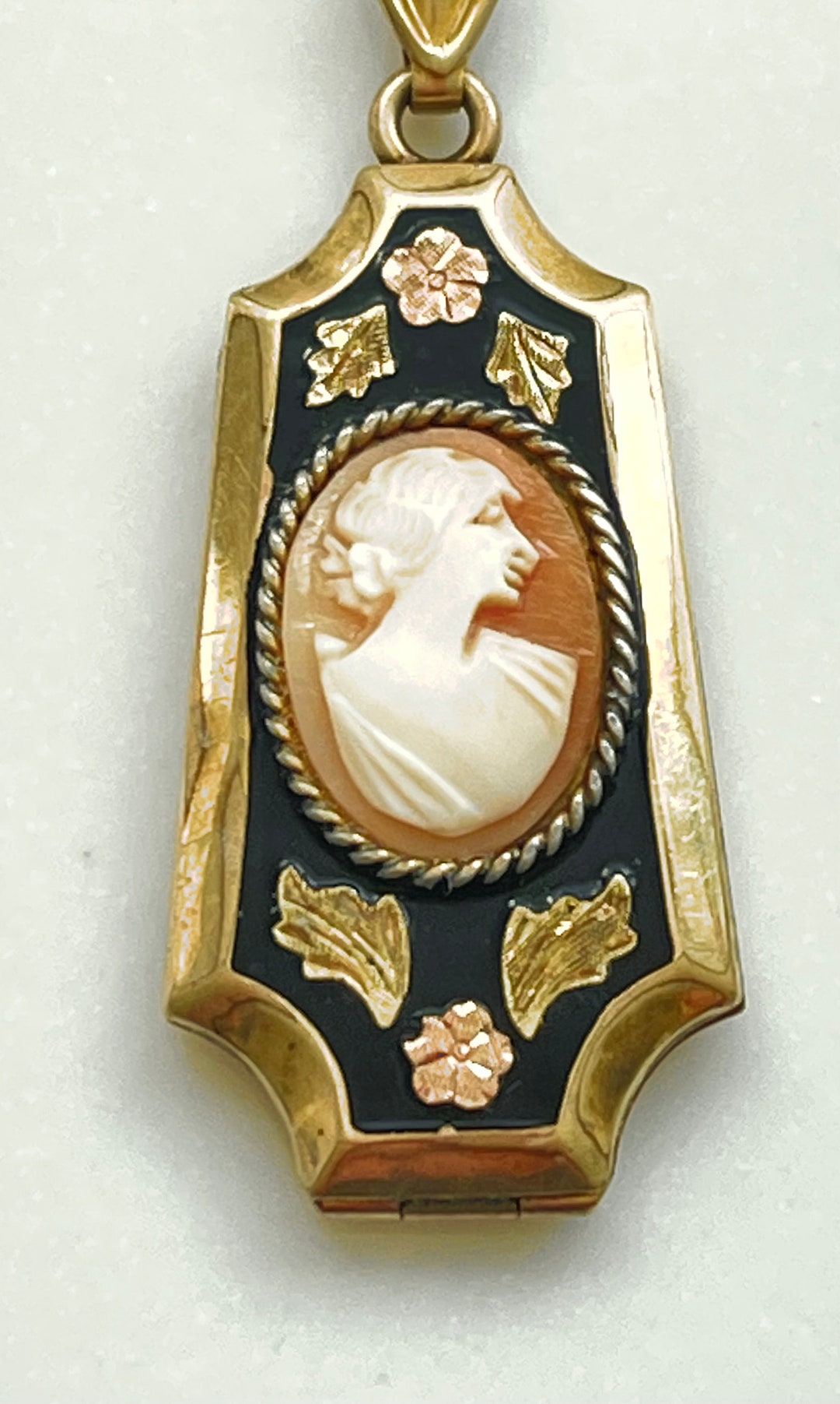 Antique Cameo Locket Pendant Necklace, Gold Filled Shell Cameo Necklace ...