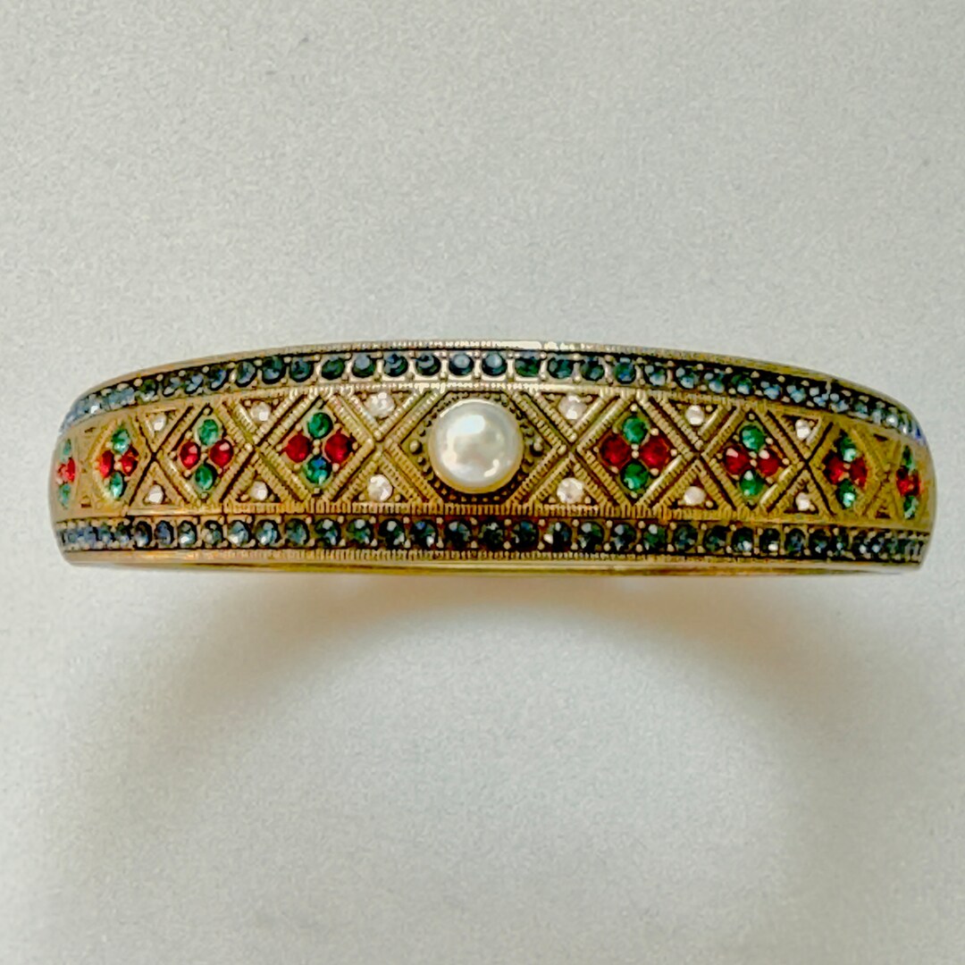 Heidi Daus Art Deco Bangle Bracelet, Jeweled Crystal Pearl Hinged ...