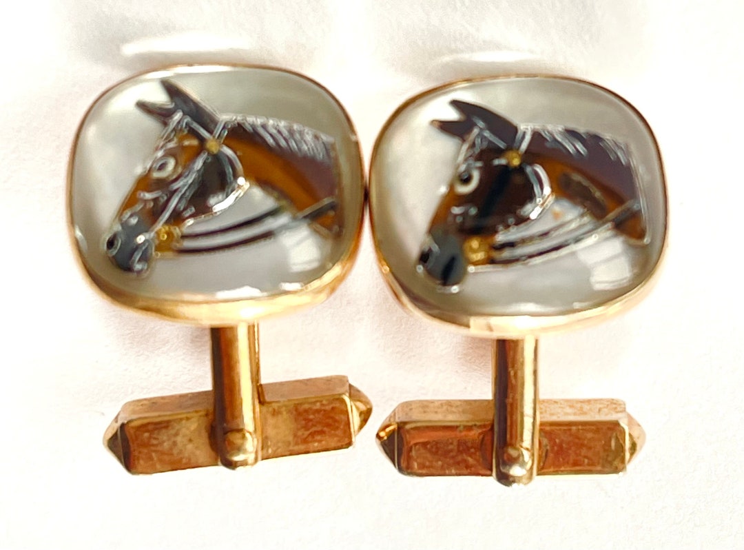 Swank Essex Crystal Horse Cuff Links Equestrian Reverse - Etsy