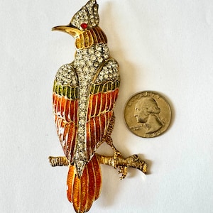 Red Cardinal Brooch, Large Enamel and Rhinestone Cardinal Pin, Bird ...