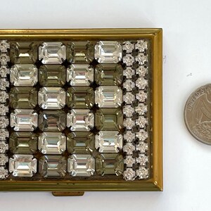 Vintage Rhinestone Compact, Emerald Cut Rhinestones, Powder Compact ...