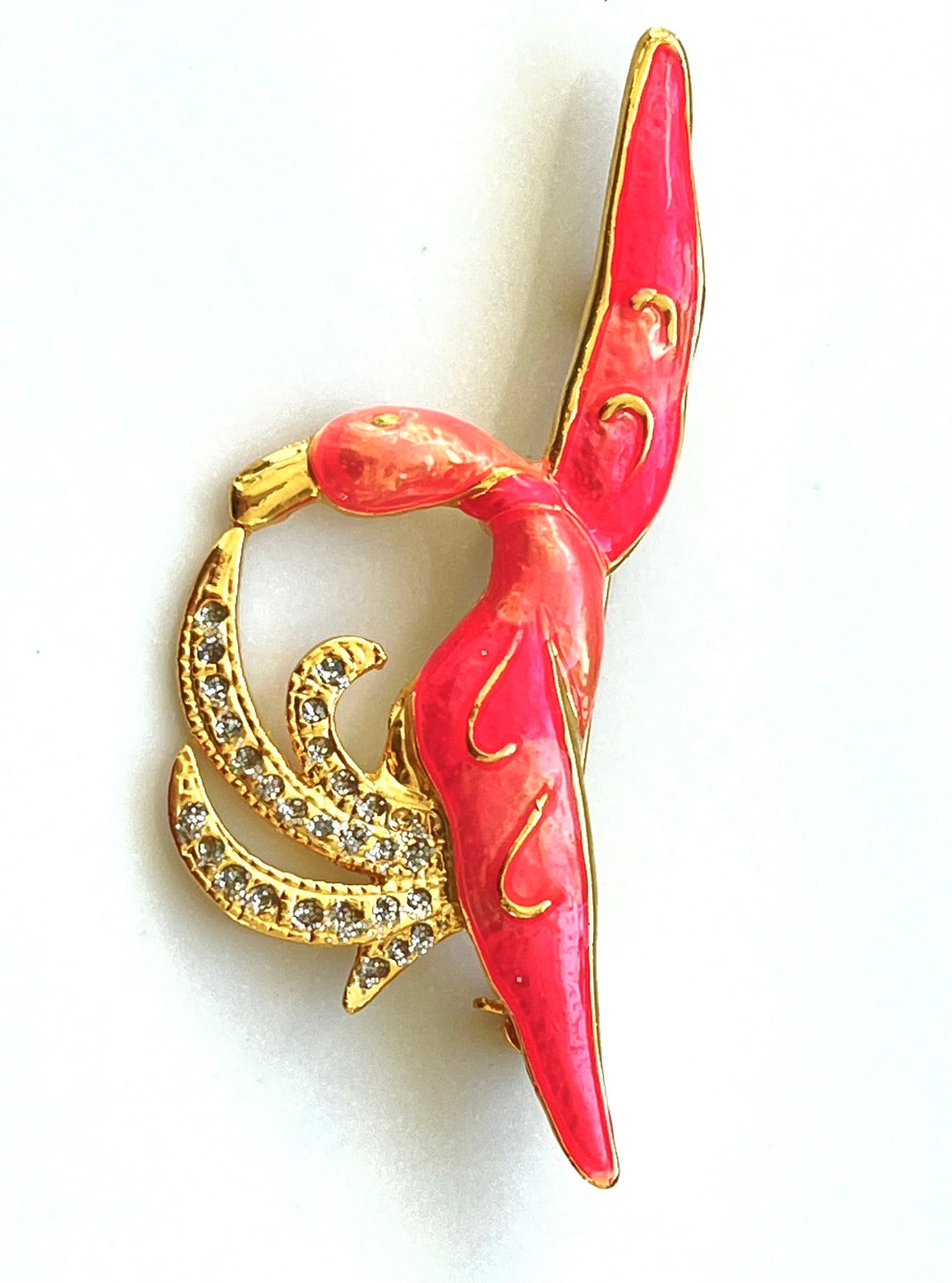 Vintage Pink Flamingo Brooch, Rhinestone Enamel Flamingo, Retro Style ...
