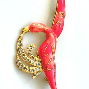 Vintage Pink Flamingo Brooch, Rhinestone Enamel Flamingo, Retro Style ...