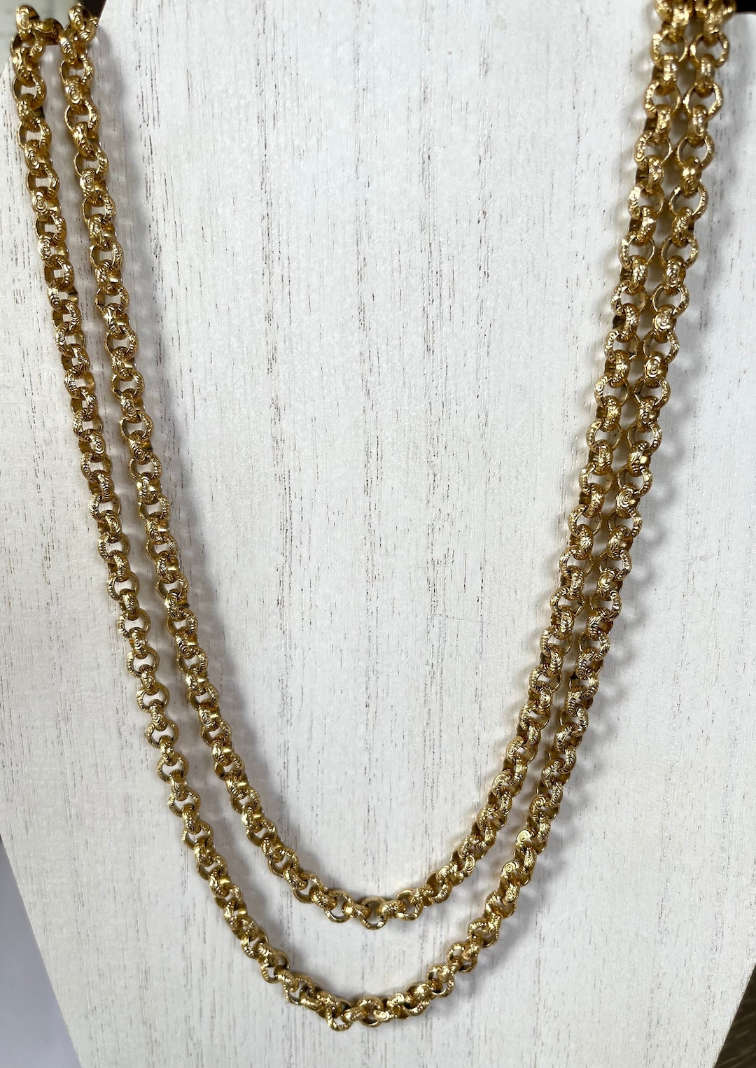 Monet Chain Link Necklace, Textured and Smooth, Chunky Gold Necklace ...