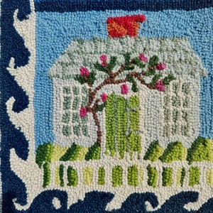 Vintage Hooked Seashore Rug, Six Panel, Lobster, Whale, Lighthouse ...