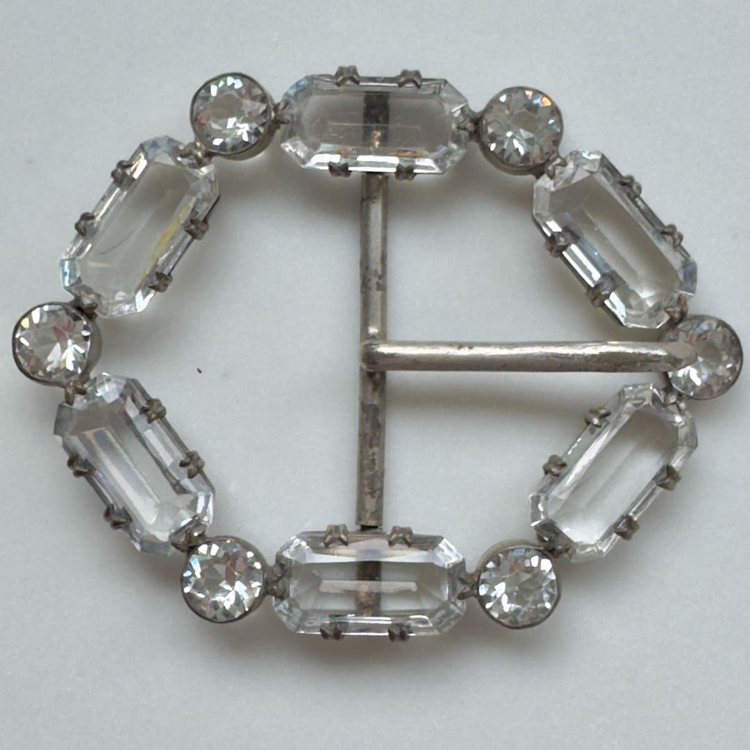 Antique Lead Crystal Belt Buckle, Signed AB France, Large Art Deco ...