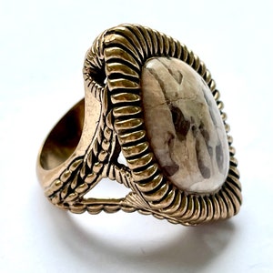 Barse Bronze Jasper Ring, Ornate Open Sides, Big Bold Ring, Vintage ...