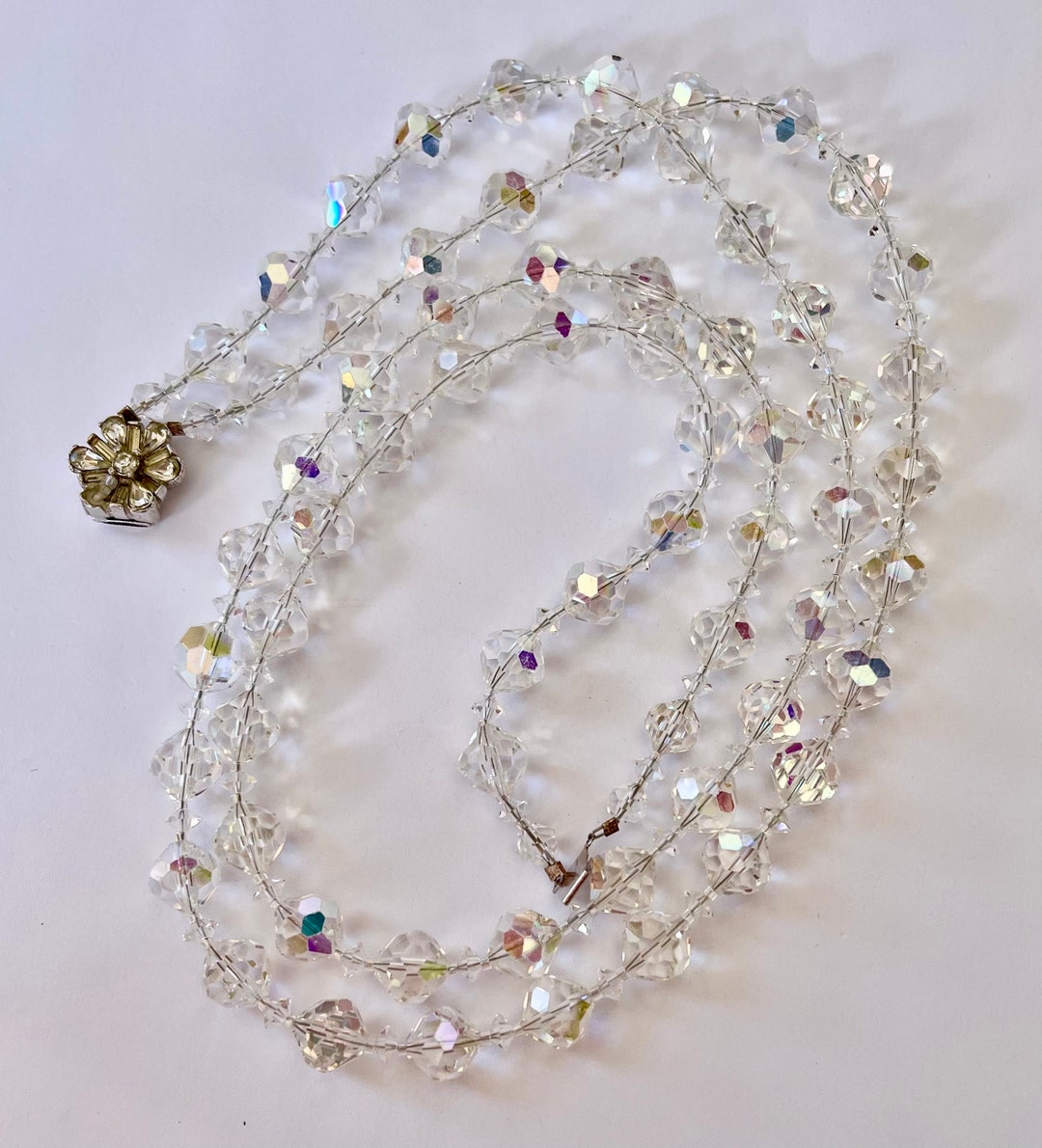 Antique Art Deco Rock Crystal Necklace, 1920s Double Strand, Clear ...