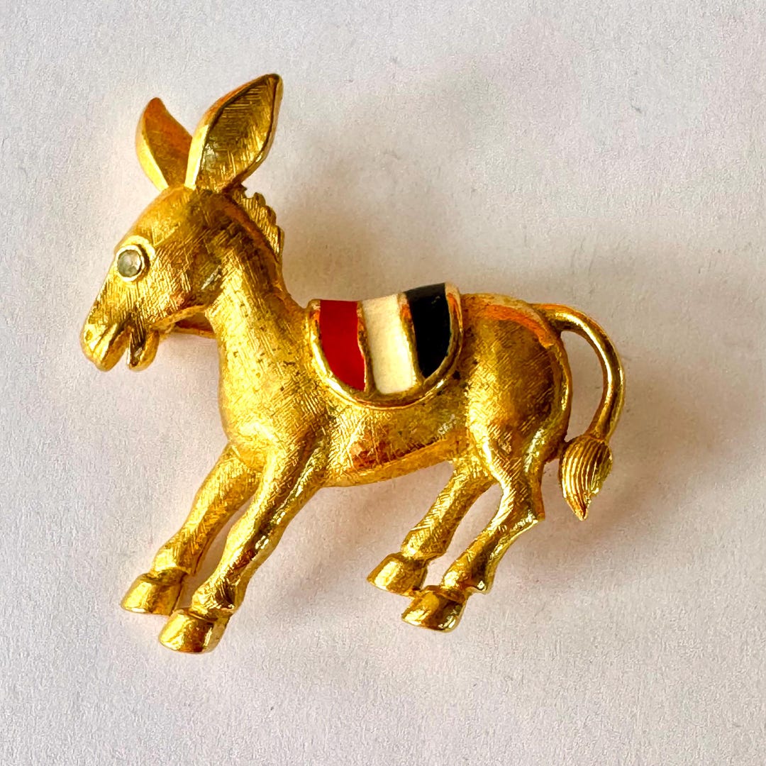 Trifari Democratic Donkey Brooch, Patriotic Donkey Pin, Vintage Trifari ...
