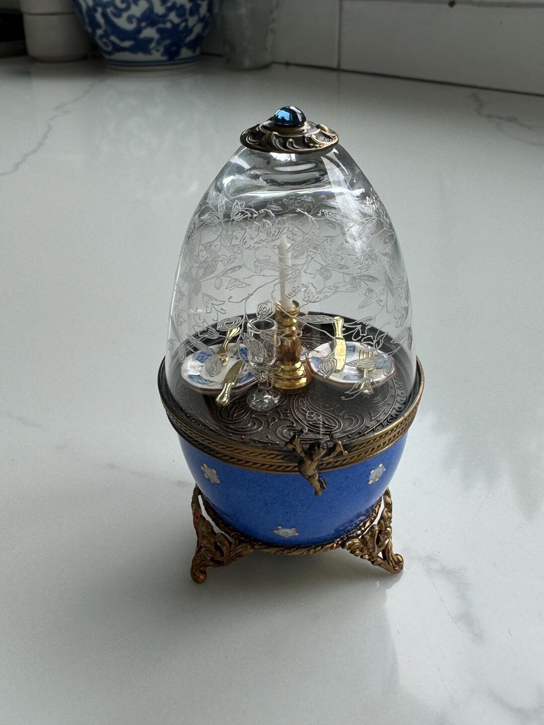 Limoges Footed Glass Domed Box, Table Place Setting, Etched Glass Dome ...