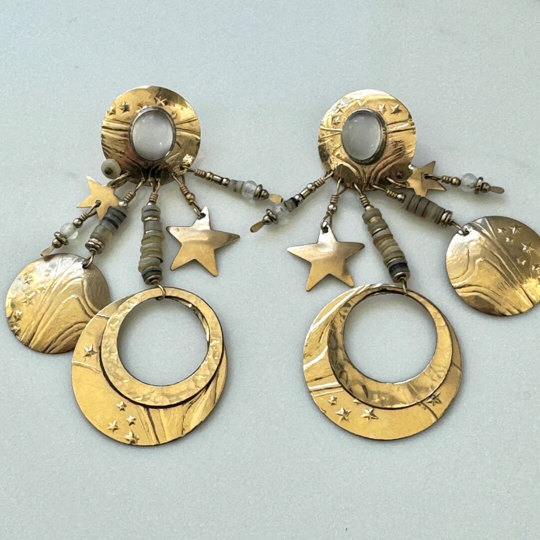 Tabra Celestial Moonstone Earrings, Celestial Earrings, Boho Heishi ...