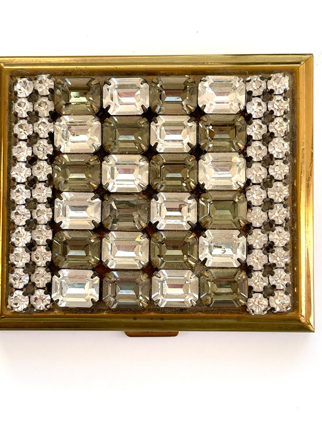 Vintage Rhinestone Compact Emerald Cut Rhinestones Powder - Etsy