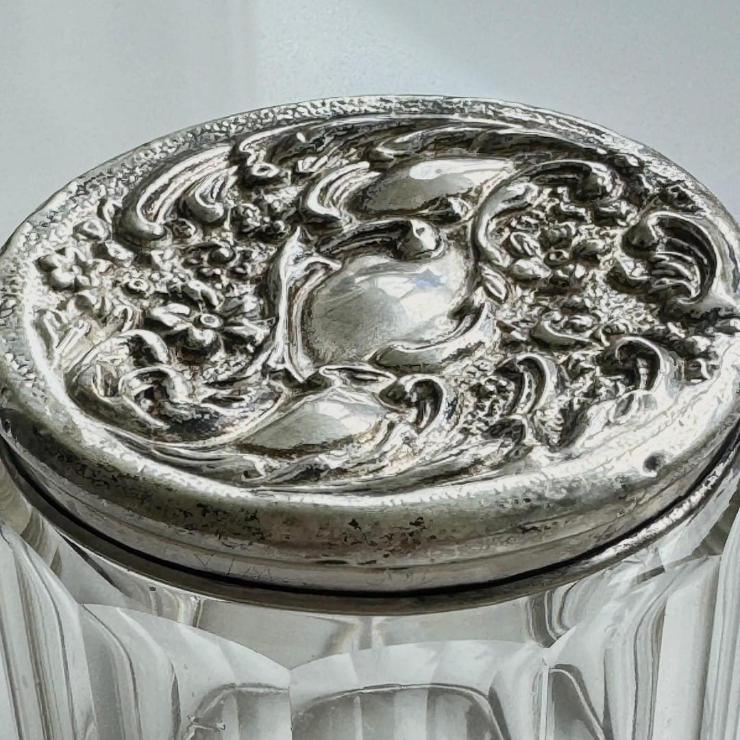 Antique Sterling Vanity Jar, Art Nouveau Vanity Jar, Sterling Silver ...