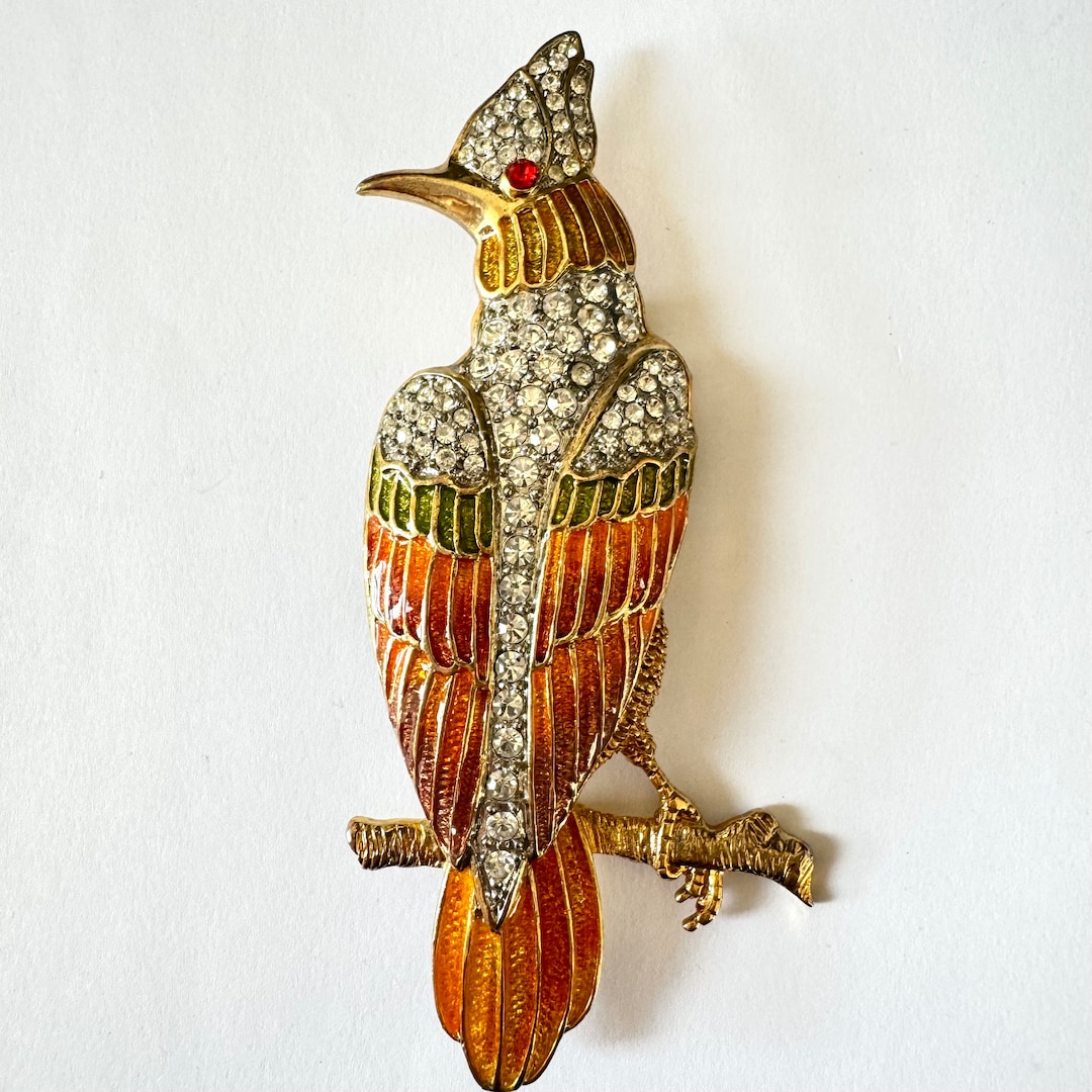 Red Cardinal Brooch, Large Enamel and Rhinestone Cardinal Pin, Bird ...