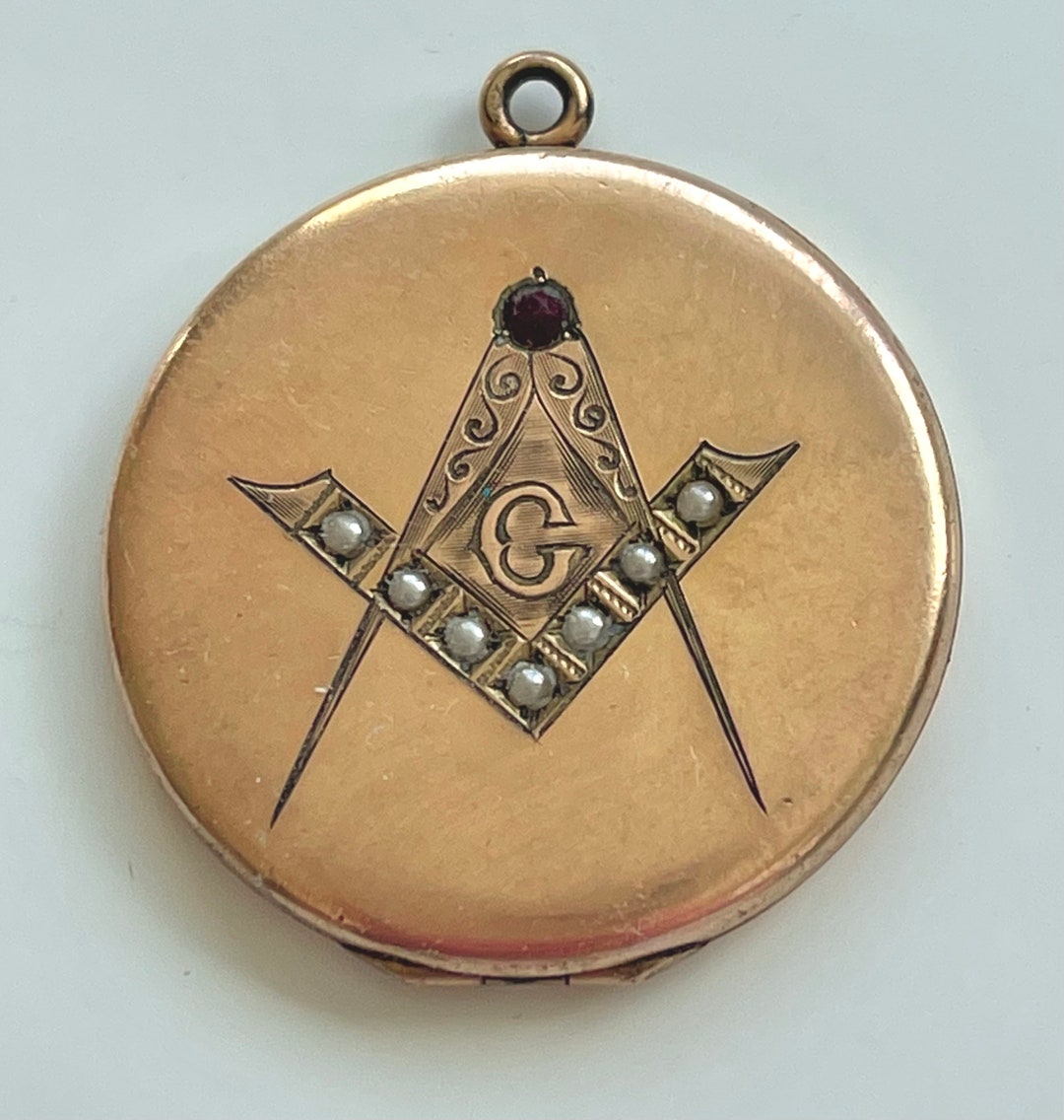 Antique Victorian Masonic Locket, Seed Pearls, Paste Stone, Gold Filled ...