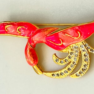 Vintage Pink Flamingo Brooch, Rhinestone Enamel Flamingo, Retro Style ...