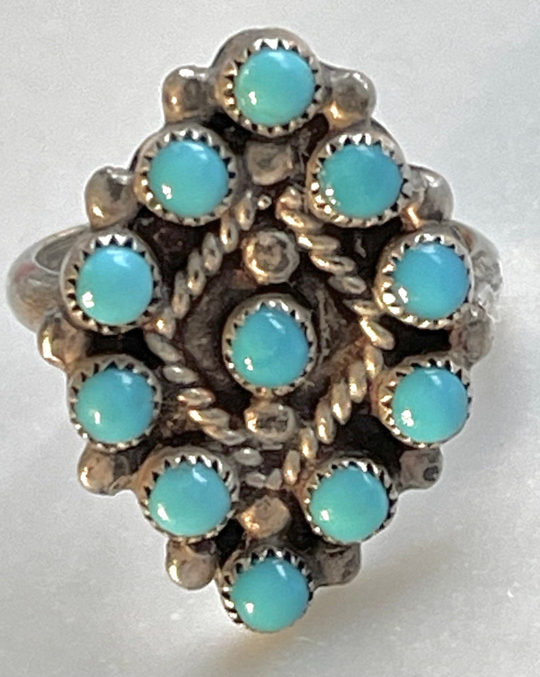 Zuni Snake Eyes Ring, Sterling Silver Turquoise Petit Point Ring ...