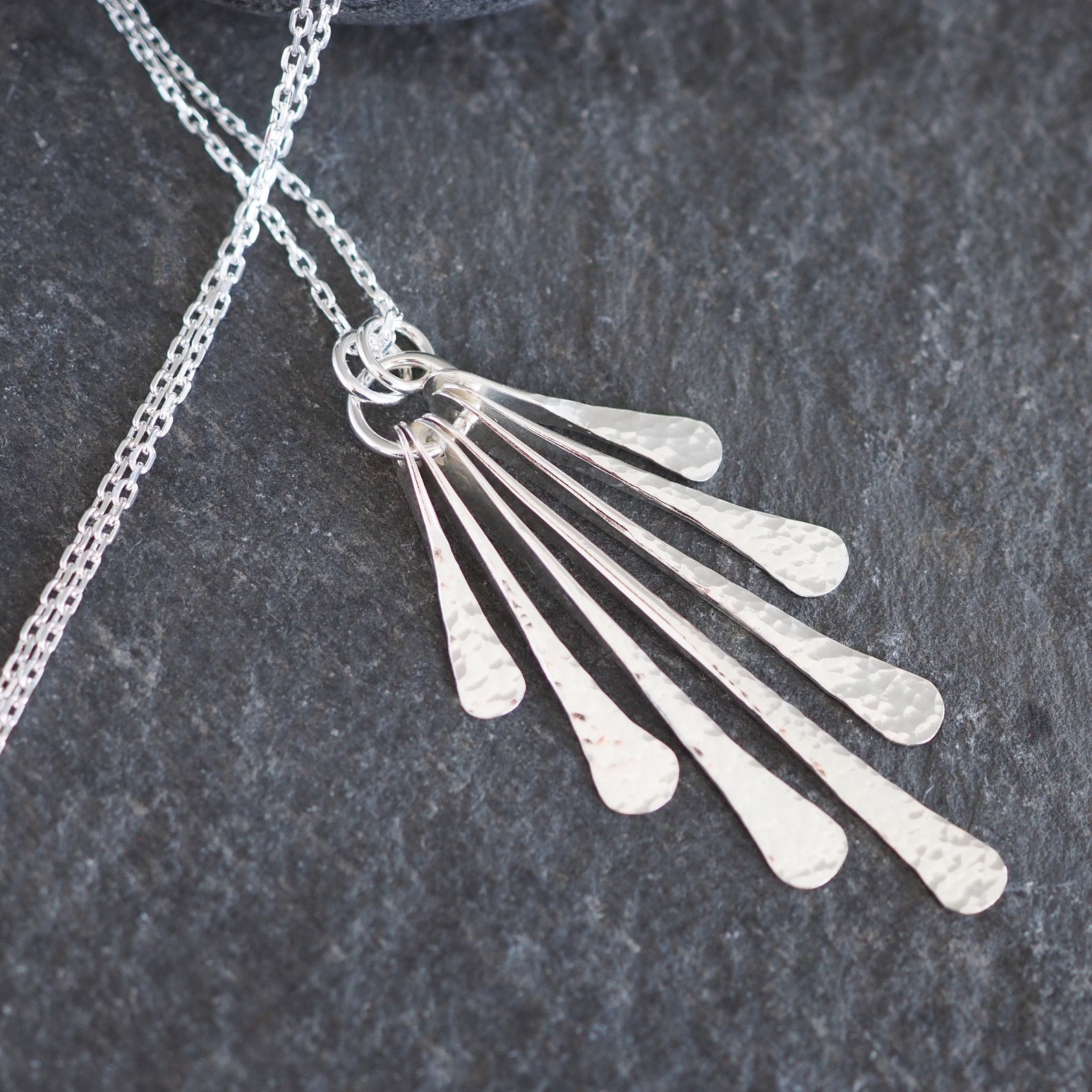 Sterling Silver Pendant Necklace, Ring and Rod Forged Pendant, Hammered ...