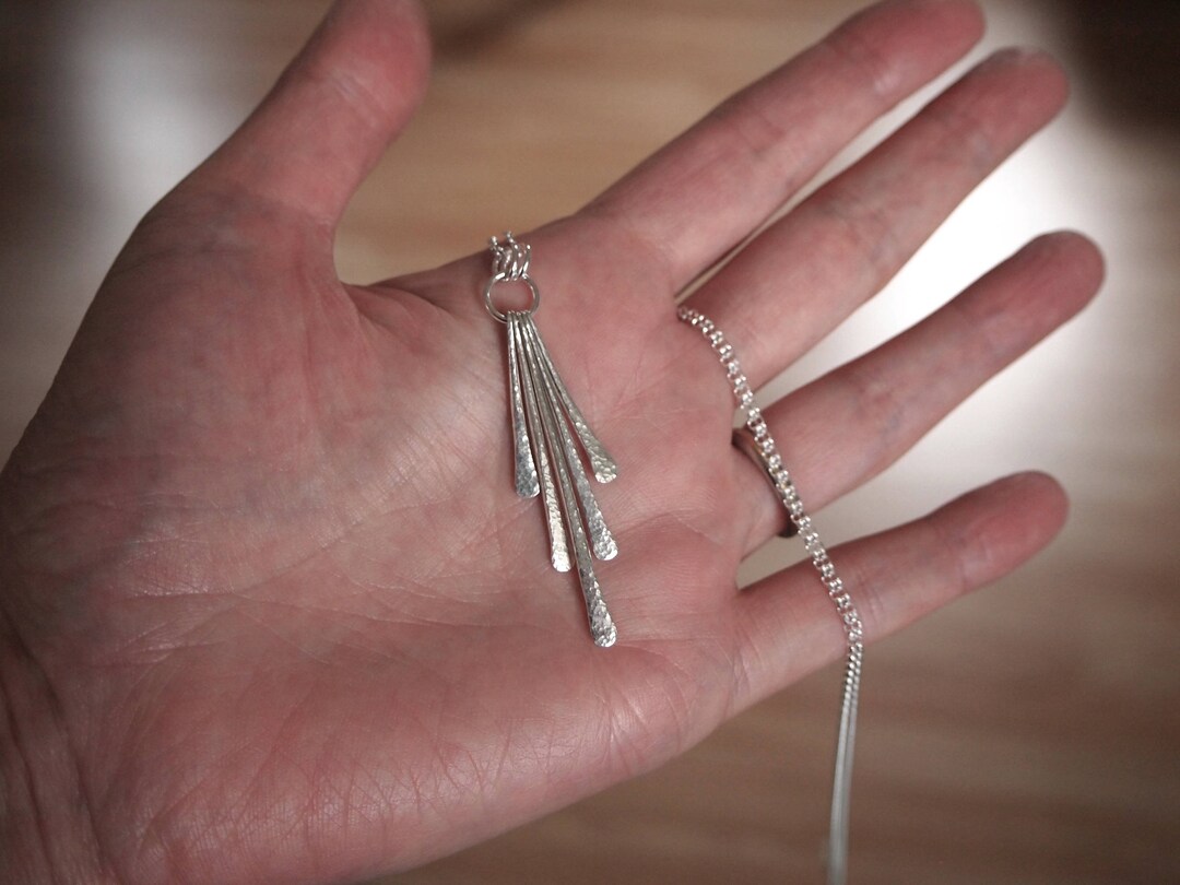 Sterling Silver Pendant Necklace, Ring and Rod Forged Pendant, Hammered ...