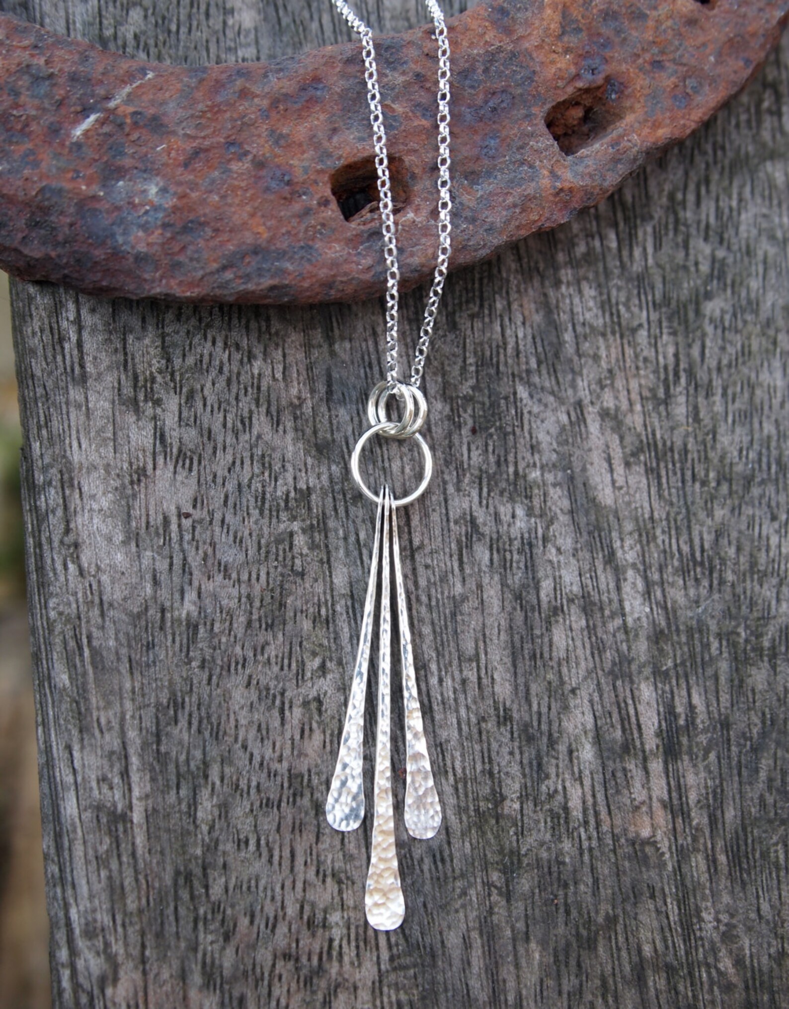 Sterling Silver Pendant Necklace Ring and Rod Forged Pendant | Etsy