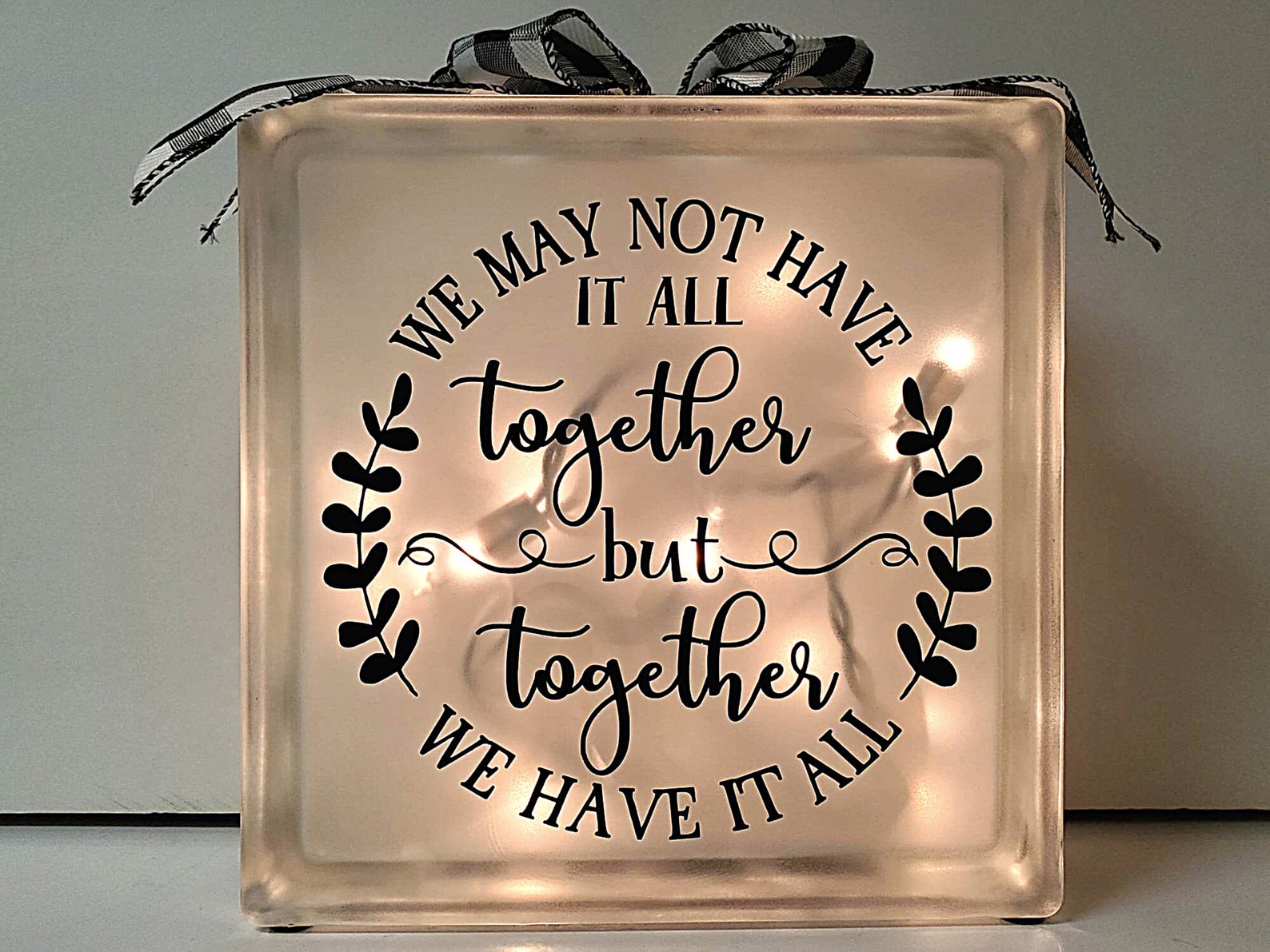 Lighted Glass Block: Family Quote Decor With Buffalo Plaid Ribbon - Etsy