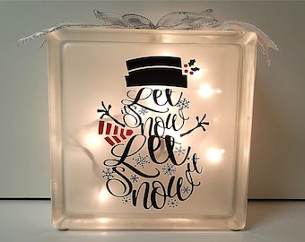Glass Block, Lighted Glass Block, Lighted Glass Cube, Snowman Décor ...