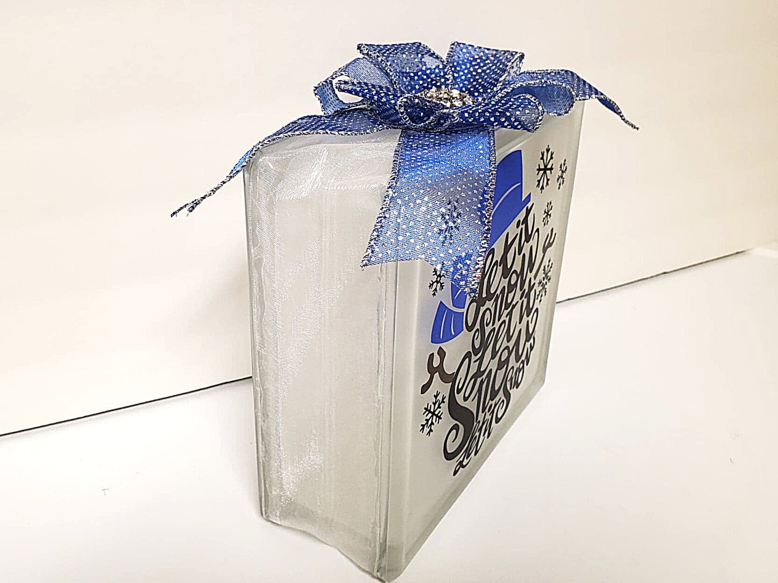 Glass Block, Lighted Glass Block, Lighted Glass Cube, Snowman Décor ...