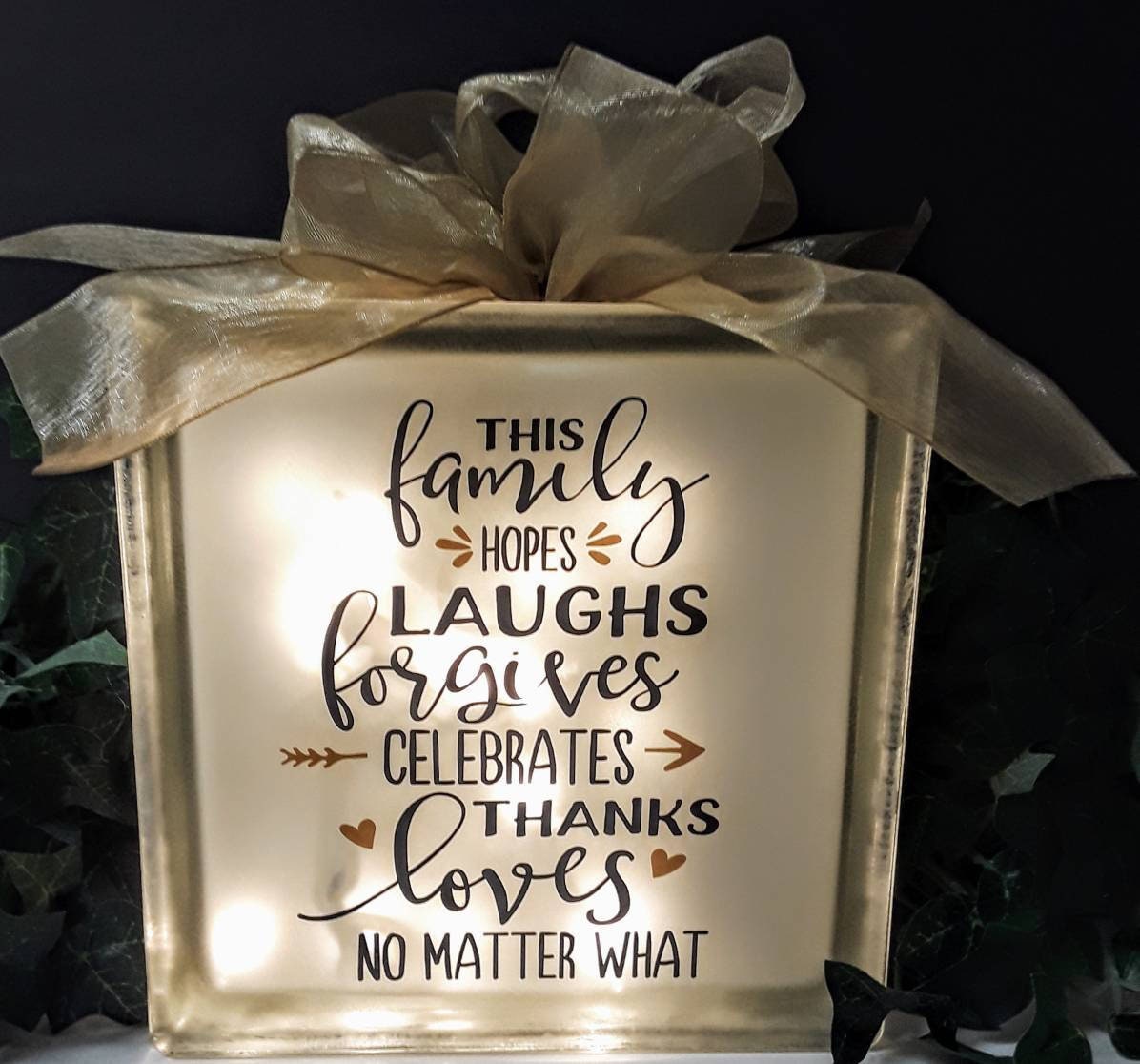 Glass Block Lighted Glass Block Glass Cube Family Saying | Etsy