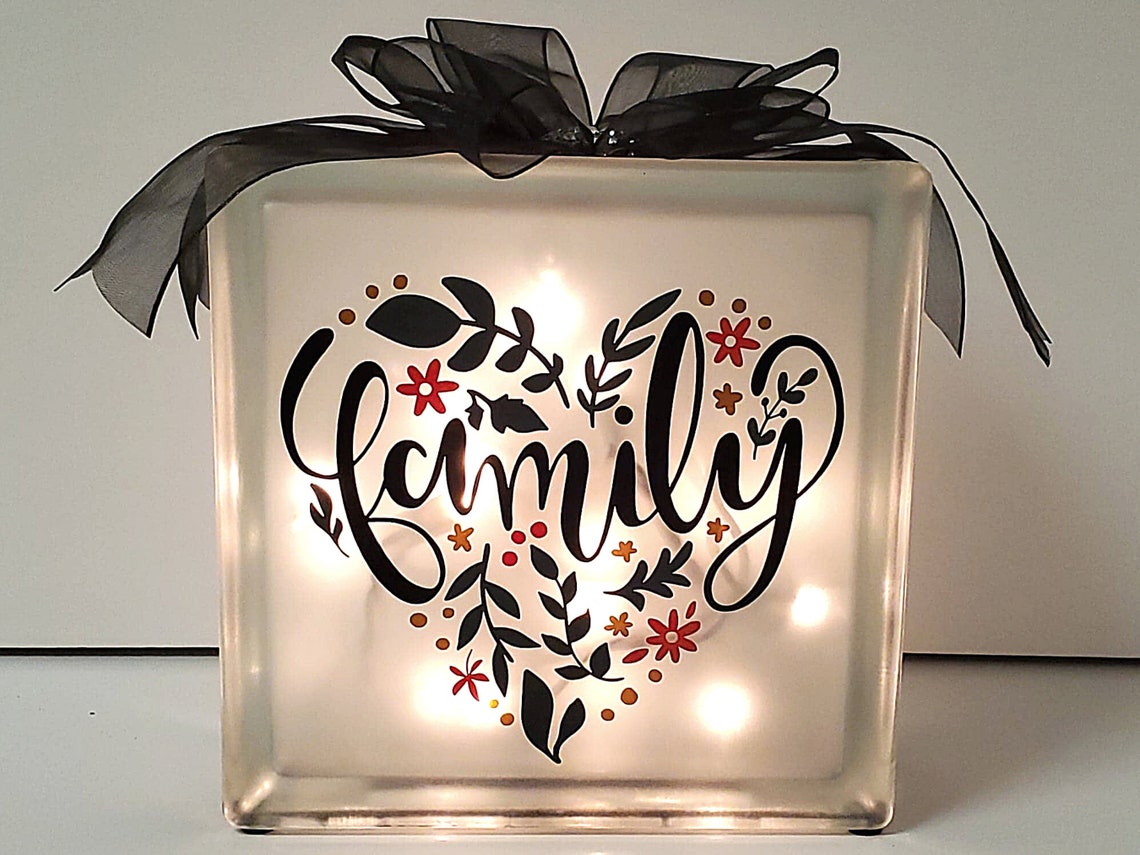 Glass Block Lighted Glass Block Family Saying Glass Cube - Etsy