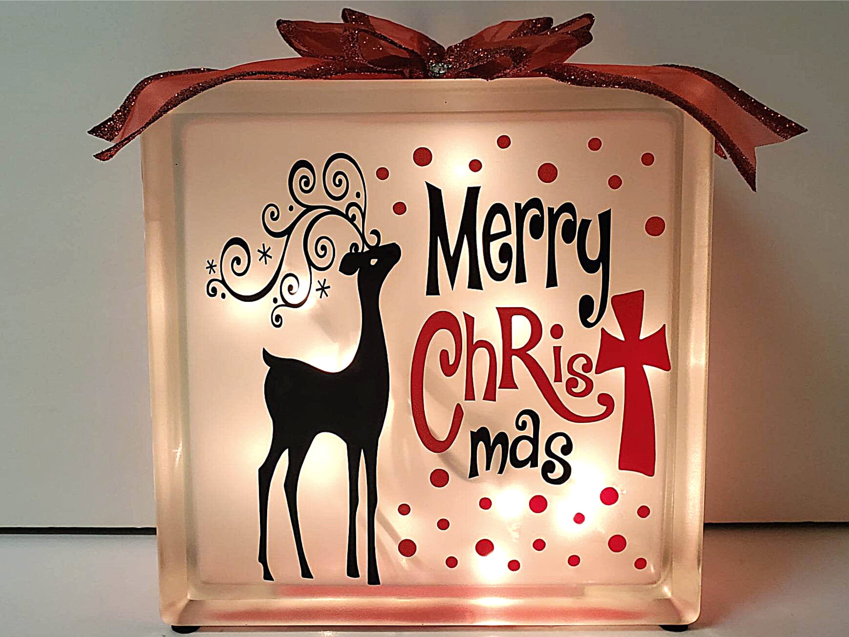 Lighted Glass Block, Glass Block, Lighted Glass Cube, Christmas Gift ...