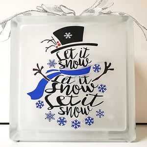 Glass Block, Lighted Glass Block, Lighted Glass Cube, Snowman Décor ...