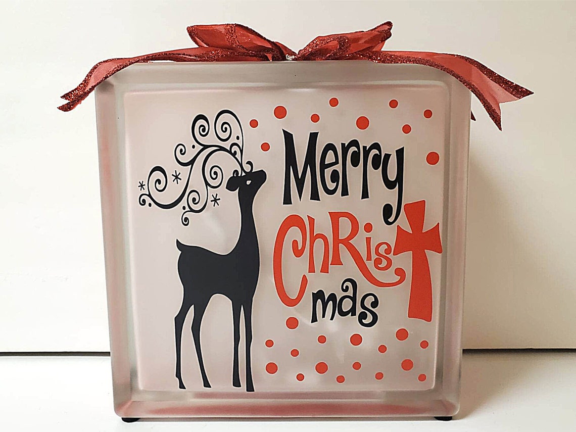 Lighted Glass Block, Glass Block, Lighted Glass Cube, Christmas Gift ...