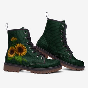 Sunflower Boots Sunflower Green Boots Vegan Leather Combat Boots Rave ...