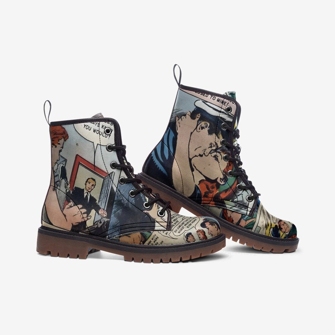 Comic Book Boots Love Comic Combat Boots Vegan Leather Lace up Boots ...