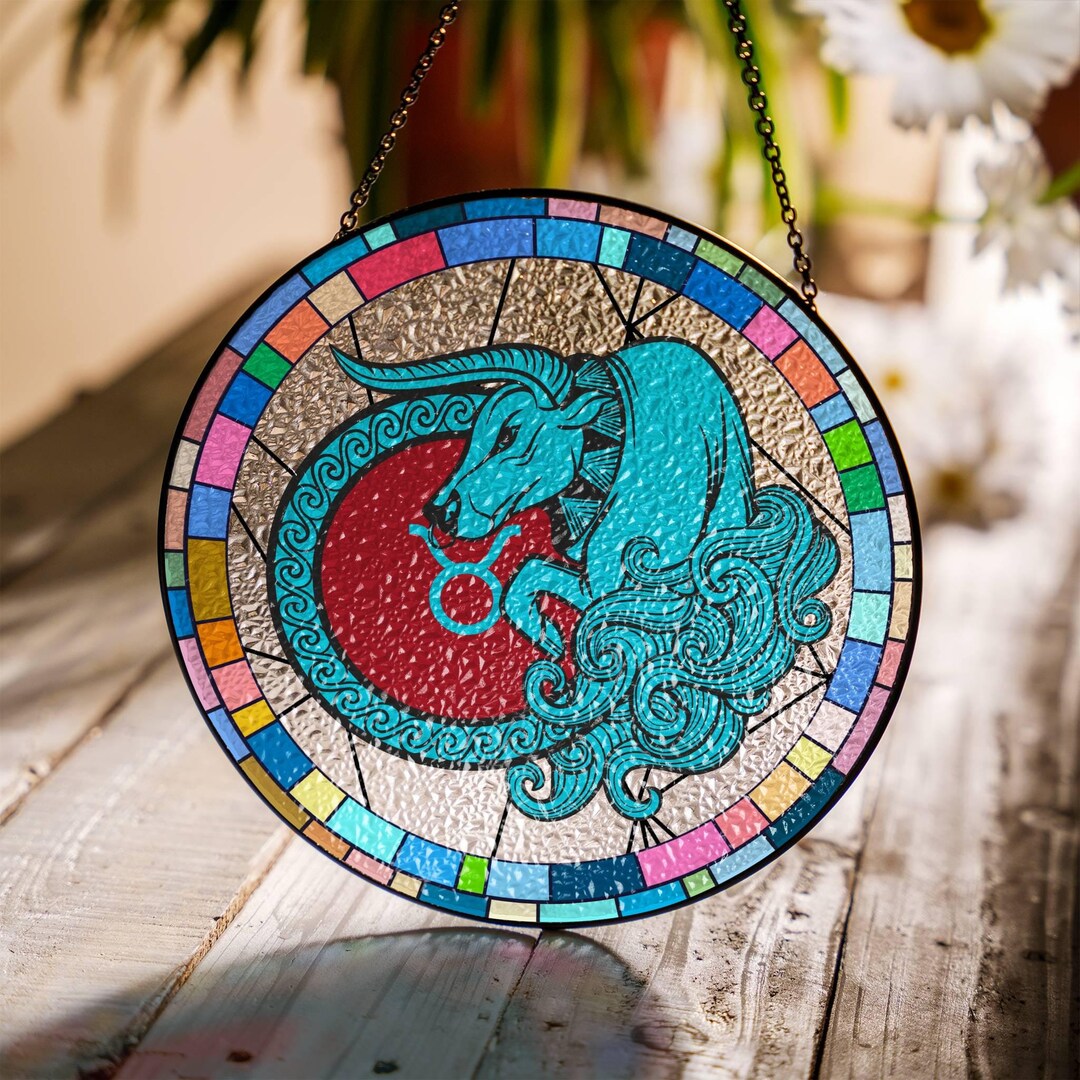 Taurus Stained Glass Zodiac Suncatcher Lightcatcher Taurus Window ...