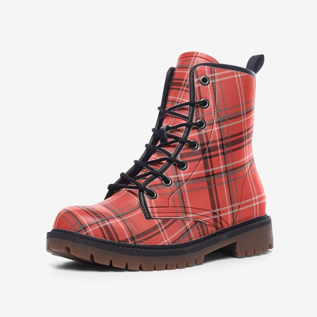 Scottish Boots Tartan Red and Black Vegan Leather Lace up Boots Punk Boots, Goth Boots Gothic ...