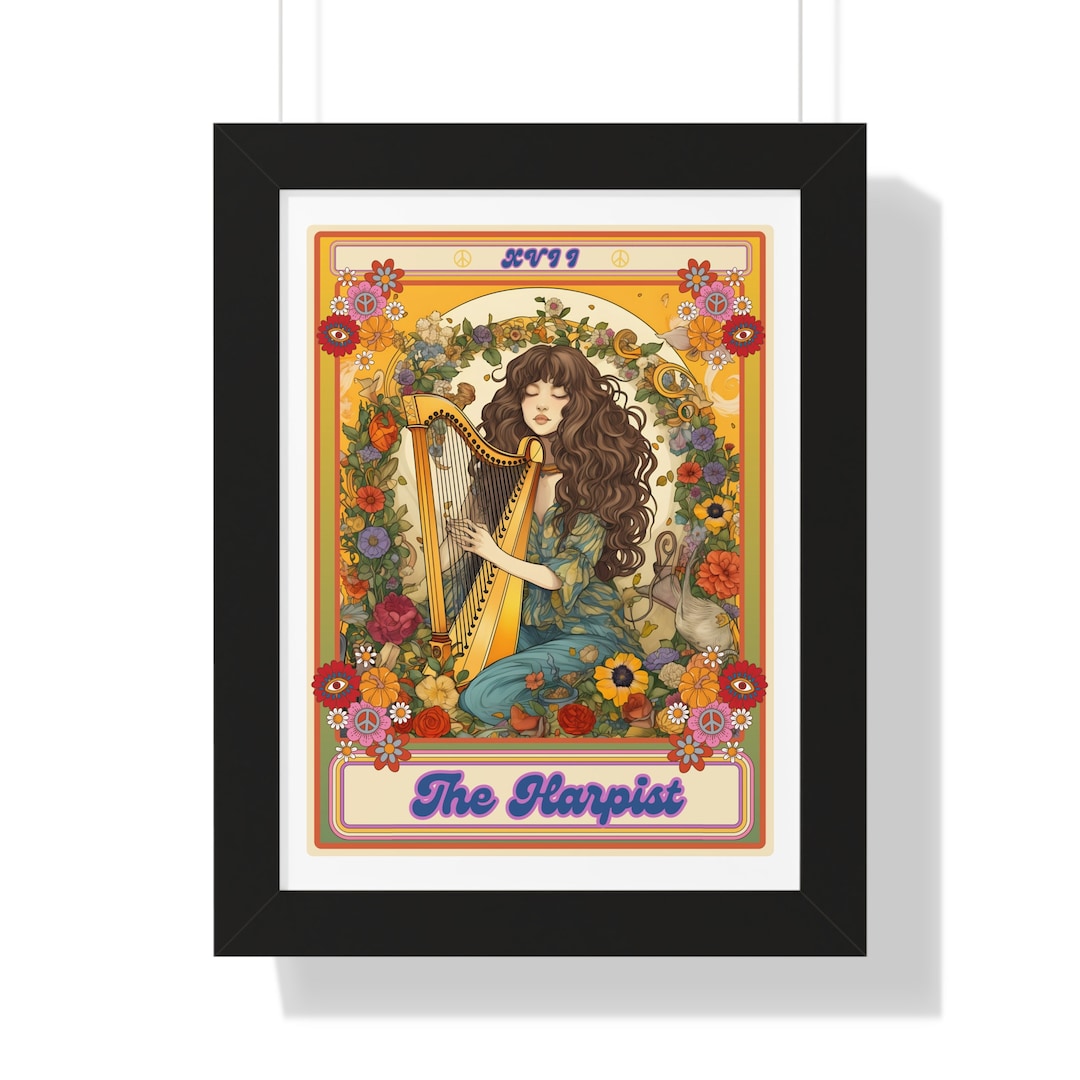 Harp Wall Art, the Harpist Tarot Card Framed Print, Harp Wall Decor ...