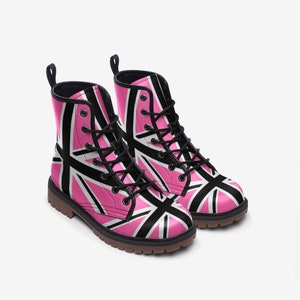 Pink Punk Rock Boots UK Flag Union Jack Pink Vegan Leather Lace up ...