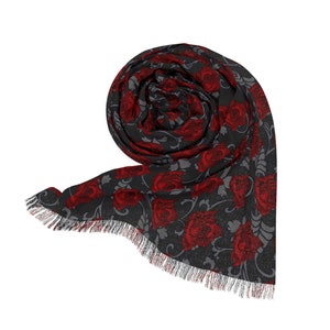 Red on Black Red Roses Scarf Flower Scarf Rave Pashmina - Etsy
