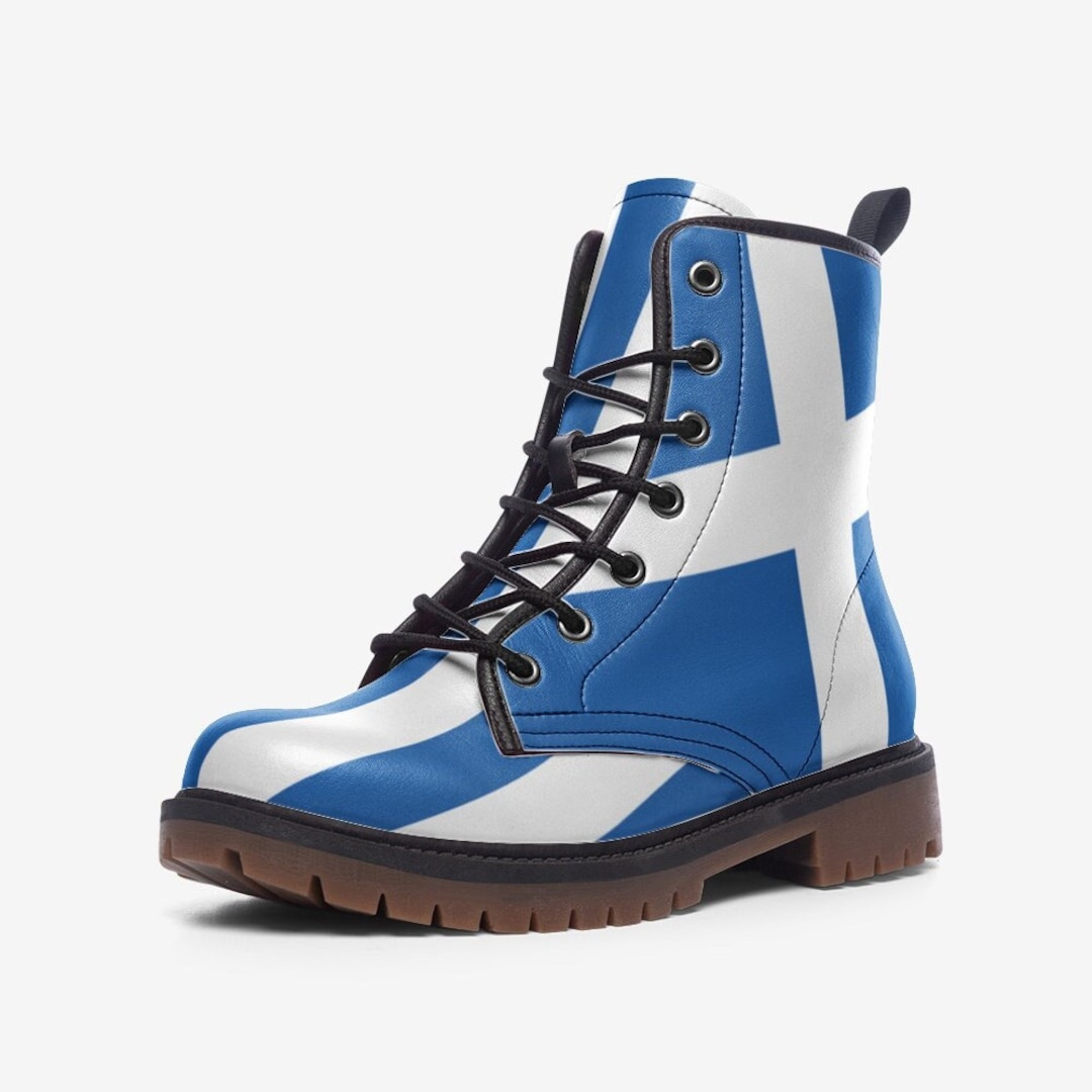 Greek Flag Boots Vegan Leather Lace up Combat Boots Greek Colors Shoes ...