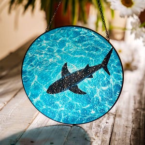 Shark Stained Glass Suncatcher Ocean Art Light Catcher Window Hanging ...