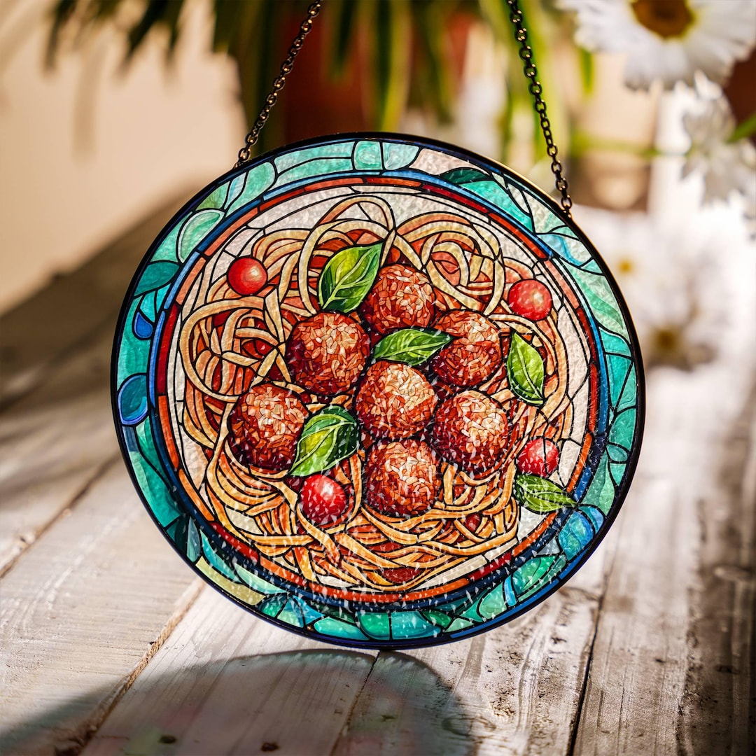 Pasta Stained Glass Italian Food Sun Catcher Spaghetti Meatball Lover ...