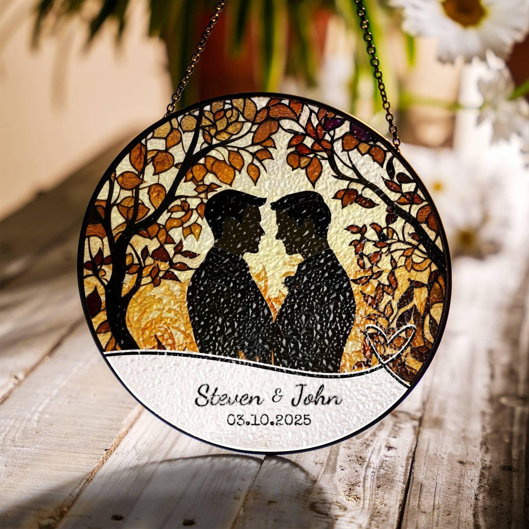 Gay Wedding Stained Glass Suncatcher Mr and Mr Ornament Light Catcher ...