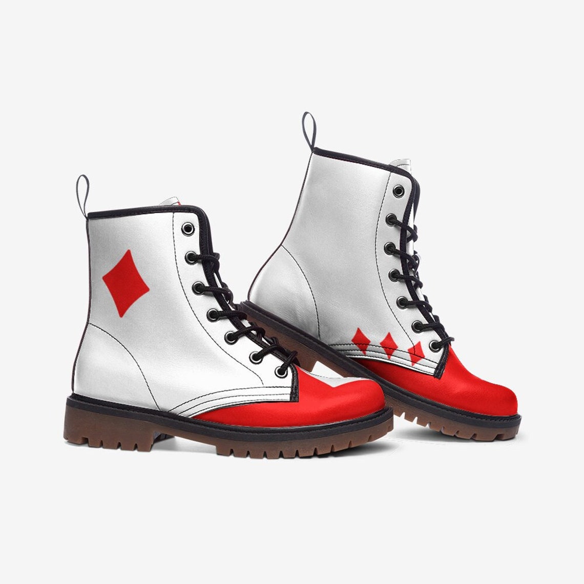 Poker Card Boots Red Diamonds Red White Ace of Diamonds Vegan Leather ...