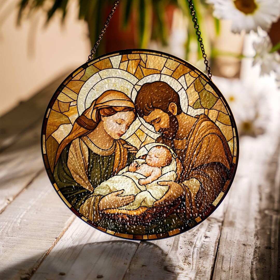 Nativity Suncatcher Nativity Scene Stained Glass Christian Art Light ...