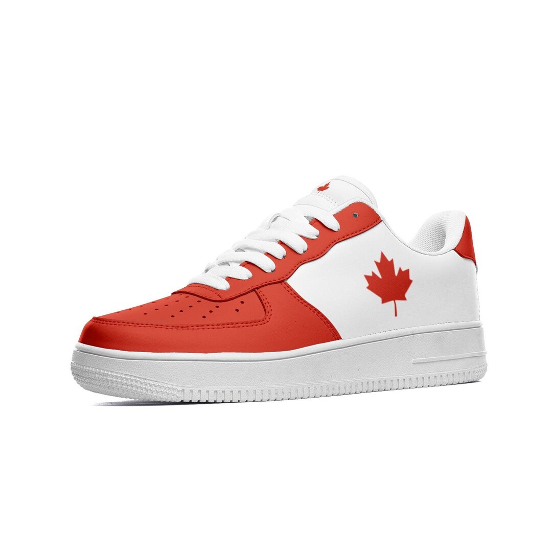 Canada Flag Sneakers, Canadian Colors Unisex Low Top Vegan Leather ...