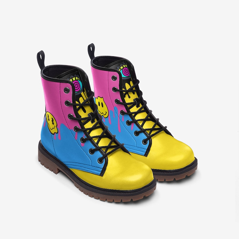 Trippy Color Boots Vegan Leather Lace up Boots Rave Boots - Etsy