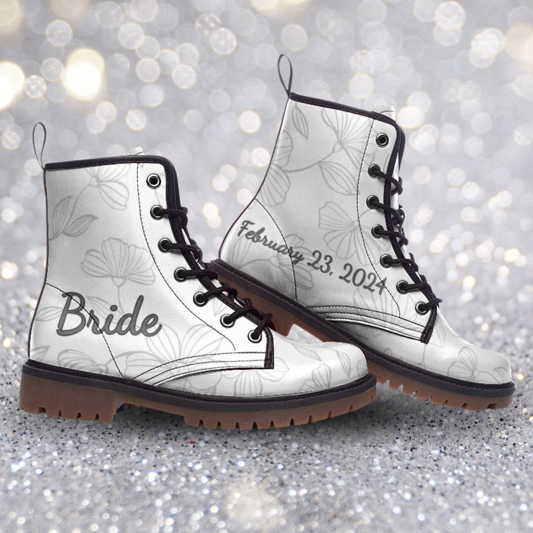 Personalized Bride Boots, Custom Wedding Boots , White Wedding Shoes ...